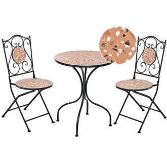Beliani Ensemble de Bistro Vintage en M&eacute;tal Meuble dExt&eacute;rieur avec Plateau Effet Terrazzo Table et Chaises Noir Adrano