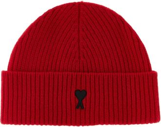 Ami Wollstrick-Beanie mit Herzlogo - - Accessories - unisex - Rot - ONE SIZE