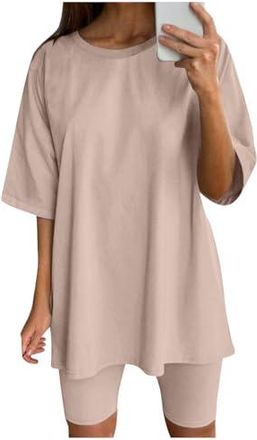 Generic Ensemble 2 pi&egrave;ces pour femme 2026 d&eacute;t&eacute; 2026 - Ensemble de salon assorti - T-shirt surdimensionn&eacute; - Tenue courte de motard, rose gold, 3XL