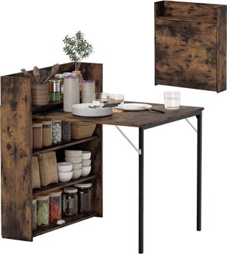 HOMCOM Esstisch Klappbar K&uuml;chentisch f&uuml;r 3 Personen mit 4-stufigen Regalen, Klapptisch Moderner Esszimmertisch f&uuml;r kleine R&auml;ume, K&uuml;che, 80 x 90 x 93 cm, Rust