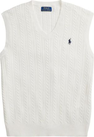 Polo Ralph Lauren d&eacute;bardeur en maille torsad&eacute;e &agrave; logo brod&eacute; - Blanc