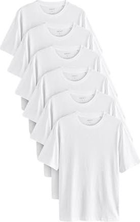Next Homme T-Shirt en Coton Essential Coupe Standard, Lot de 6 Blanc XL
