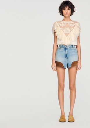 Sandro Top court en guipure &agrave; motif floral