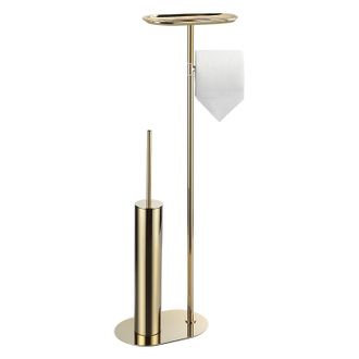 BGL Fashion Freistehendes Toilettenb&uuml;rsten-Set mit langem Edelstahl Gold - WC B&uuml;rste & Klob&uuml;rste mit Toilettenpapierhalter, 3-in-1 Set mit Ablage, Modernes Design