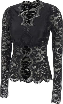 Paco Rabanne Femme, Tops, Noir, Taille: 38 FR Haut en dentelle &agrave; manches longues