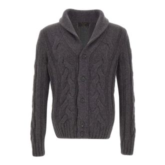 Gran Sasso Homme, Pulls, Gris, Taille: L Gilet en maille torsad&eacute;e &agrave; col ch&acirc;le