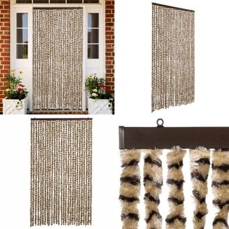 vidaXL Fliegenvorhang Beige und Braun 118x220 cm Chenille - Fliegenvorhang - Insektenschutz - T&uuml;rvorhang - Moskitonetz - Sommergarten - Home & Living