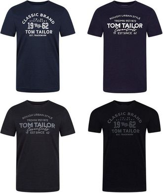 Tom Tailor T-Shirt Herren Printshirt Regular Fit (Vorteilspack, 4-tlg) Kurzarm Tee Shirt mit Rundhalsausschnitt aus 100% Baumwolle