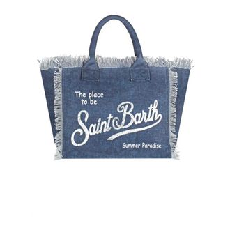 MC2 Saint Barth Femme, Sacs, Bleu, Taille: ONE Size Sac de plage en toile denim avec franges