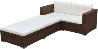 vidaXL 3-tlg. Garten-Lounge-Set mit Kissen Poly-Rattan Braun Vidaxl