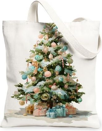 Generic Sacs fourre-tout en toile motif sapin de No&euml;l, sacs de courses r&eacute;utilisables, l&eacute;gers et lavables en toile &eacute;cologique, Blanc, 13x15 Inch