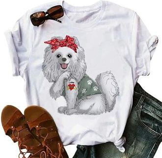 Keephen Graphique Pomeranian T-Shirt Femmes Propri&eacute;taire de Chien Pomeranian T-Shirt Mignon Pom Impression 3D Manches Courtes Tops Col Rond Streetwear