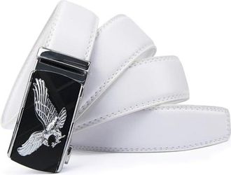 Glamexx24 Ceinture pour homme, motif aigle, largeur 35 mm, fermeture automatique à cliquet, différentes couleurs et longueurs pour hommes, Ceinture blanche (Mid