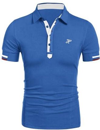 Coofandy Polo d&eacute;t&eacute; &agrave; Manches Courtes pour Homme - Coupe ajust&eacute;e - &Eacute;l&eacute;gant - Manches Courtes - V&ecirc;tements de Sport Basiques (Bleu S)