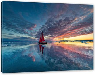 Pixxprint Einsames Segelboot in der Abendd&auml;mmerung, Gr&ouml;&szlig;e: 80x60cm, Leinwandbild, fertig gespannt, Wandbild, Dekoration, Kunstdruck, kein Poster