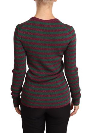 Dolce & Gabbana Womens Striped Viscose Sweater Burgundy Polyester