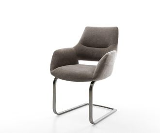 DELIFE Freischwinger Yago-Flex mit Armlehnen Strukturstoff Soft Taupe Freischwinger flach Graphit Taschenfederkern, Esszimmerst&uuml;hle