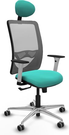 Piqueras y Crespo B&uuml;rostuhl Zulema mit wei&szlig;en und schwarzen Armlehnen und festem Kopfteil, ausgestattet mit Sincro 3 Positionen und Schneideschaum, Grau/T&uuml;rkis