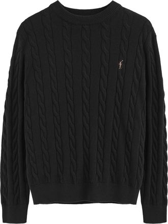 Polo Club Strickpullover schwarz mit Zopfmuster aus Wollgemisch mit gesticktem Rigby Go-Logo