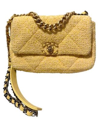 Chanel Yellow Tweed Medium 19 Flap Bag