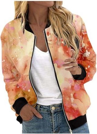 Generic 2026 Vestes d&eacute;contract&eacute;es pour femme avec fermeture &eacute;clair et imprim&eacute; int&eacute;gral, Orange, XXL