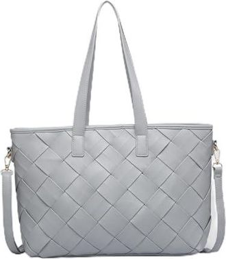 Generic Sac fourre-tout en cuir synth&eacute;tique pour femme, sac &agrave; bandouli&egrave;re, cartable, uni, rose, gris, Large