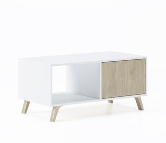 Skraut Home | Table Basse | 45 x 92 x 50 cm | Table Basse Id&eacute;ale pour Salon ou Salle &agrave; Manger | Mod&egrave;le Wind | Bois R&eacute;sistant | Meuble Auxiliaire | Finition Blanc/
