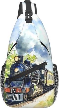 Generic Sacoche Homme Bandouliere Train &agrave; vapeur vintage r&eacute;tro Antivol Sac De Poitrine L&eacute;ger Sac Poitrine pour Camping Randonn&eacute;e Cyclisme