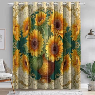 Generic Blickdic Vorh&auml;nge Retro-Blumen, Sonnenblumen W&auml;rmeisoliert Verdunkelungsvorhang (2 x 117 x 183) Gardine Lichtdicht Thermovorhang f&uuml;r Wohnzimmer Schlaf