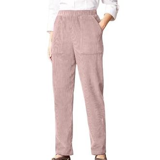 Generic Pantalon en velours côtelé pour femme, pantalon élastique taille haute à jambe droite, pantalon décontracté ample et confortable avec poches, rose, XX