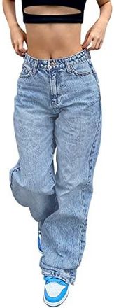 Generic Jean baggy Y2k Boyfriend pour femme - Taille basse - Style hip hop - Droit - Vintage - Jambes larges - Pantalon ample - Streetwear - Pantalon de loisi