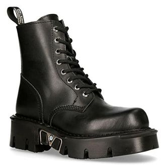 New Rock MILI-084N-S3 Noir Gothique Bottes Mode Militaire Unisexe 8 Trou Biker Chaussures Goth 11