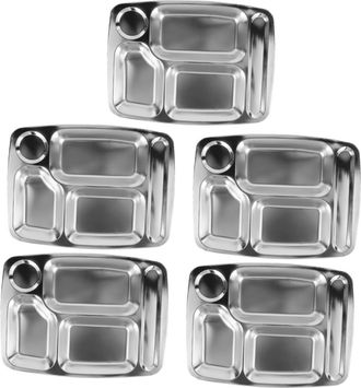 TOPBATHY 5st Speiseteller Aus Edelstahl Restaurant Teller Zum Mittagessen Geteilte Teller Für Erwachsene Fach Mittagsteller Mittagessen Geteiltes Tablett Rostf