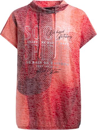 soccx Damen Ärmelloses Ausbrenner-Shirt mit Kragen und All Over Print Red Heaven, XXXL