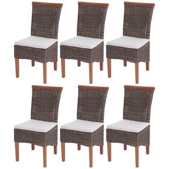 Mendler 6er-Set Esszimmerstuhl Savona, Stuhl K&uuml;chenstuhl, Rattan - mit Sitzkissen