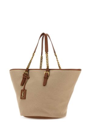 Saint Laurent Womens Cappuccino Canvas Panier Shopping Bag Desertdustbrick Borse A Mano