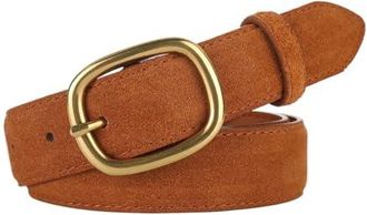 Generic Ceinture tendance en daim de vachette pour femme en cuir véritable de 2,8 cm de large avec boucle en métal pour femme, ceinture assortie pour jeans, c
