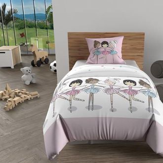 Soleil d'Ocre Parure Housse de Couette 140x200 cm Danseuses Rose, 100% Coton 57 Fils/cm2