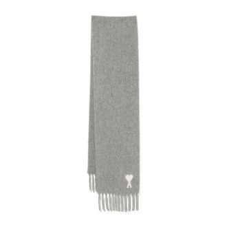 Ami Grauer Schal mit Herzlogo und Fransen - - Accessories - Damen - Grau - ONE SIZE