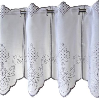 Heimtexland Scheibengardine nach Maß - Barock Bistrogardine Bestickt Ornament - Breite auf Wunsch in 16cm Schritten - Gardine Höhe 30 cm Silber Grau Typ662