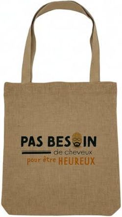 Fabulous Sac Shopping Tote Bag Aspect Lin - Pas besoin de Cheveux - Heureux Humour Fran&ccedil;ais Sac de Courses Toile Epaisse 360g Beige Naturel Cabas Port&eacute; Epaule 