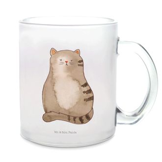 Mr. & Mrs. Panda Teetasse Katze Sitzen - Geschenk, Katzen, Katzenaccessoires, Katzenhalter, Katzenfreund, Tasse mit Henkel, Teetasse aus Glas