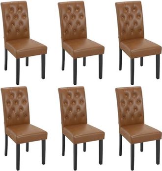 Woltu Lot de 6 Chaises de Salle &agrave; Manger, Chaise de Salon avec Dossier Haut, en Similicuir avec Pieds en Bois Massif, Marron, EZS20br-6