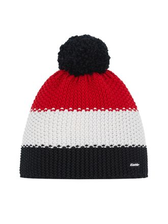 Eisbär Mütze Herren & Damen Star Pompon Schwarz-weiß-rot - Merino Wintermütze Unisex mit Fleece schützt vor Kälte und Wind - Bommelmütze atmungsaktiv thermor