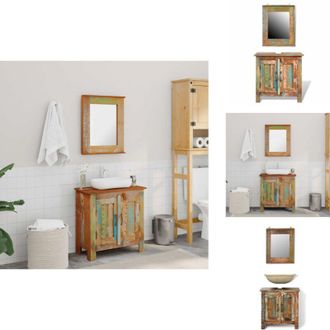 vidaXL Badm&ouml;bel Waschbeckenunterschrank mit Spiegel Massivholz - Badm&ouml;bel - Waschbeckenunterschrank - Wandspiegel - Waschtisch