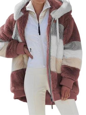 Generic Manteau pour femme en laine dagneau avec d&eacute;tails contrast&eacute;s, veste polaire, veste en peluche ample avec capuche en diff&eacute;rentes couleurs pour lautomne 