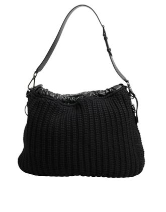 Dolce & Gabbana Womens Cashmere-Knit Leather Shoulder Bag Black Lamb Calf