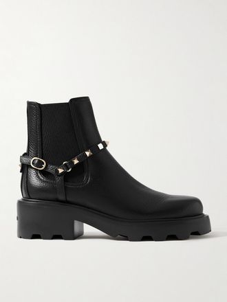 Valentino Garavani Bottines Chelsea En Cuir Beatle Rockstud 55 - Noir