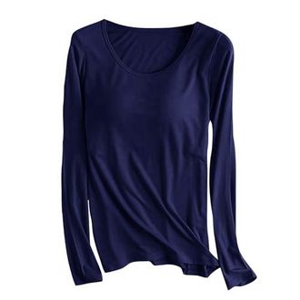 Generic Haut pour Femme avec Soutien-Gorge int&eacute;gr&eacute; - T-Shirt &agrave; Manches Longues pour Femme - Confortable et Extensible - Col Rond - D&eacute;contract&eacute; - Solide - Haut