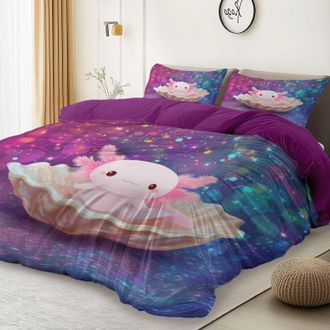 Generic Bettwäsche Set 150 x 200 cm, Lila Mikrofaser Wendbarer Bettbezug Mit verdecktem Reißverschluss, Niedlich Salamander Muschel Muster Atmungsaktive Bettb